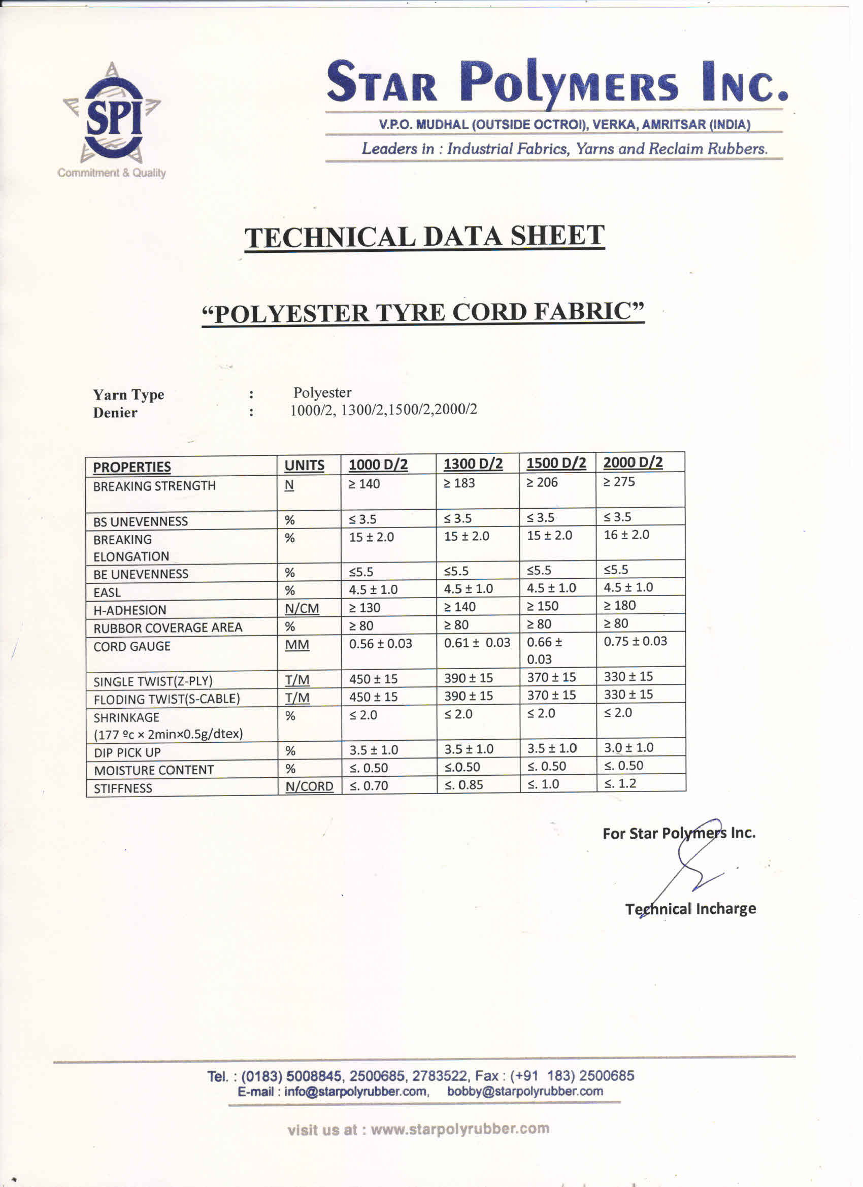 Polyester Tyre Cord Fabric - Star Polymer IncStar Polymer Inc